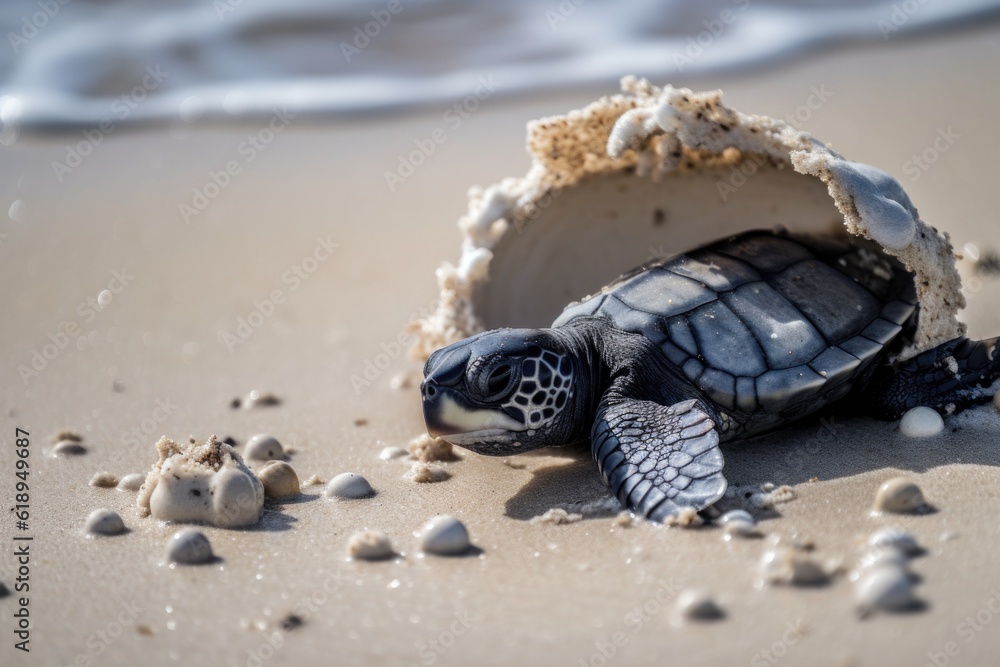 sea turtle hatching, with flippers and shell visible, created with generative ai Stock ...