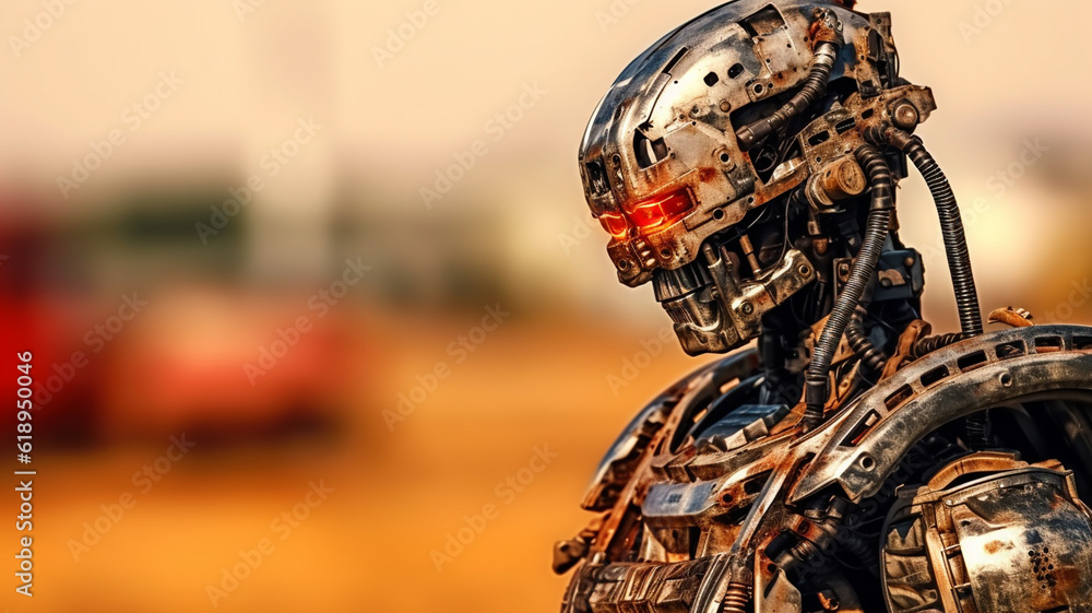 horror dramatic or evil apocalyptic, a robot is a soldier with combat ...