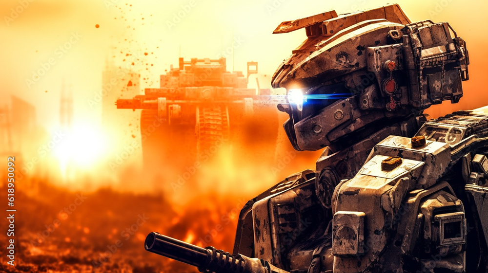 war, soldier and tank, a robot is a soldier with combat gear ...