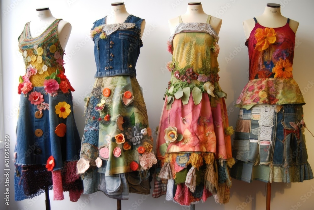 upcycled clothes, with quirky and creative designs featuring patterns ...