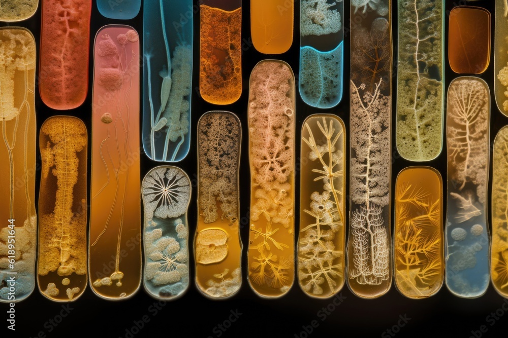 microbial culture on microscope slide, with magnification of cells and ...