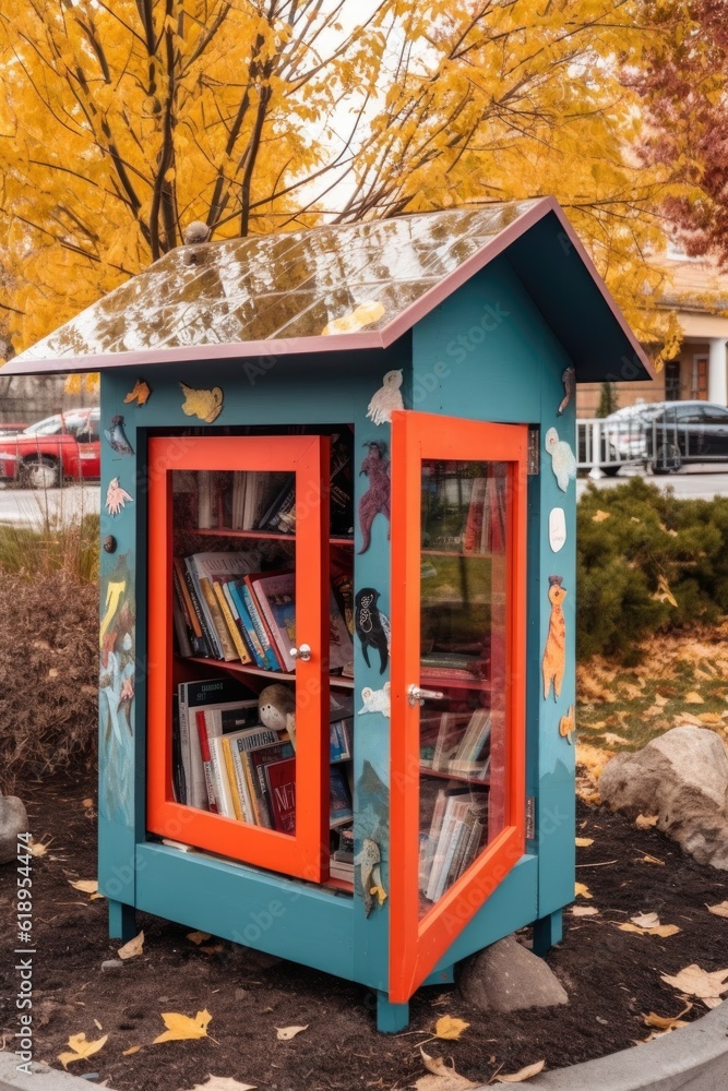 outdoor community library box with books inside, created with ...