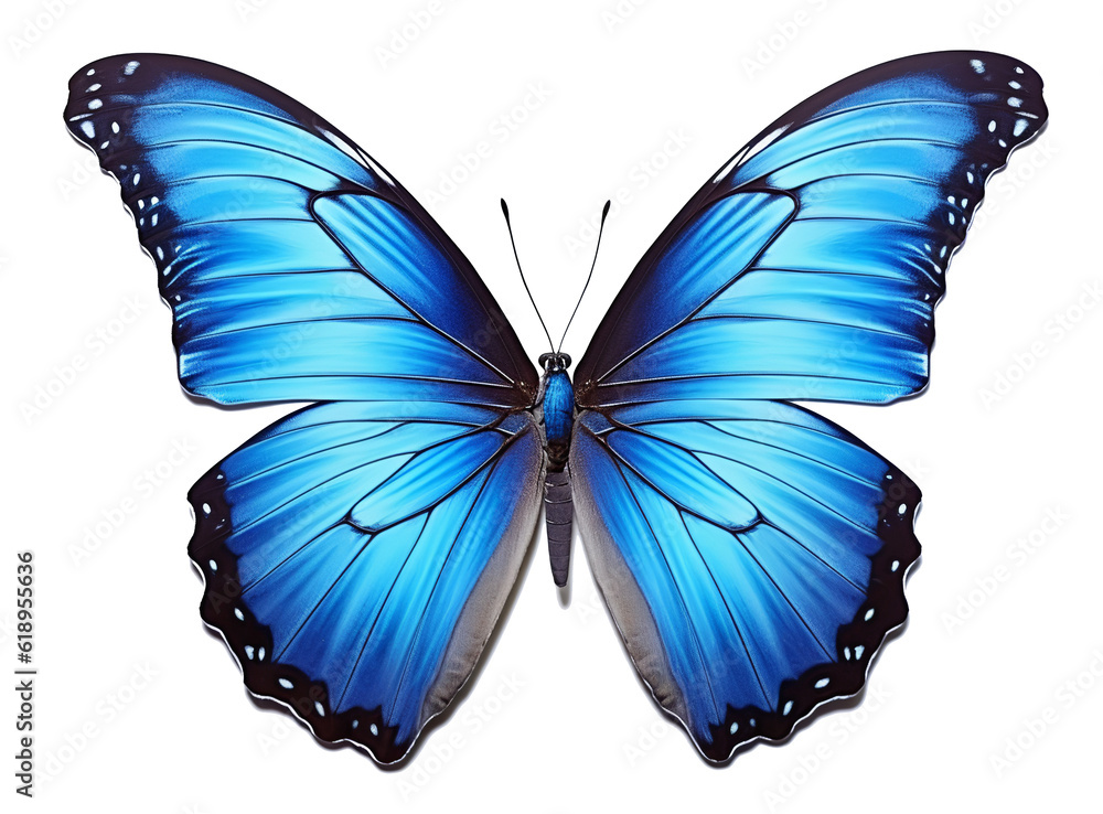 A beautiful bright blue butterfly isolated on a white background with ...