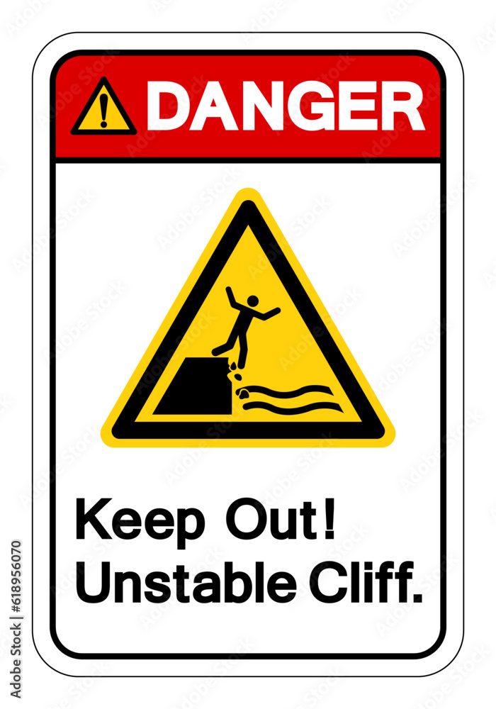 Danger Keep Out Unstable Cliff Symbol Sign, Vector Illustration ...