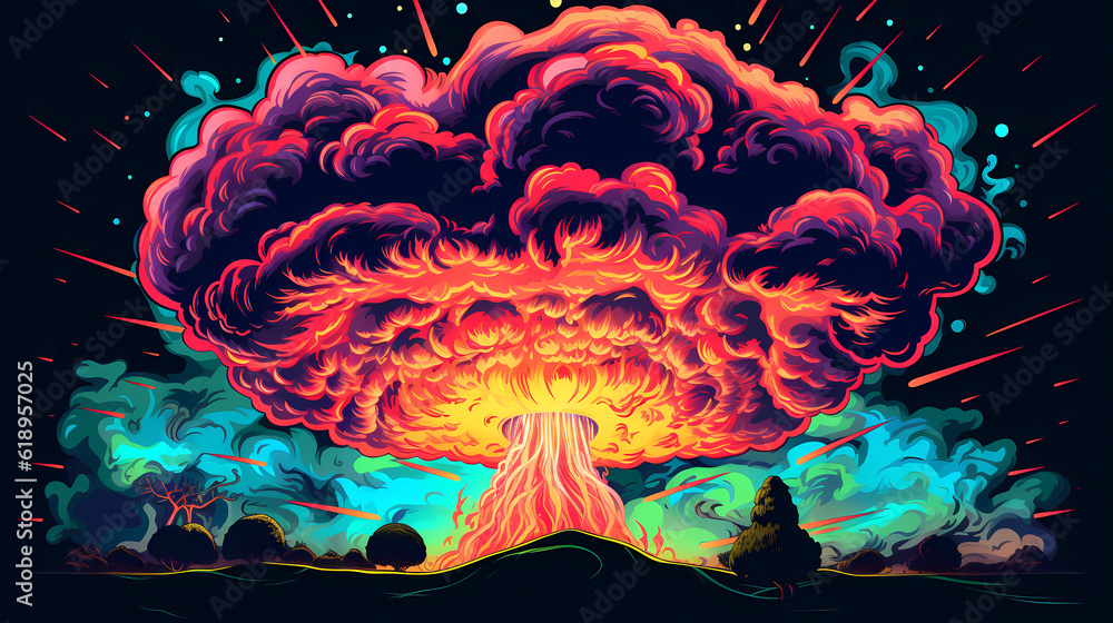 Hand drawn cartoon beautiful explosion scene illustration Stock ...