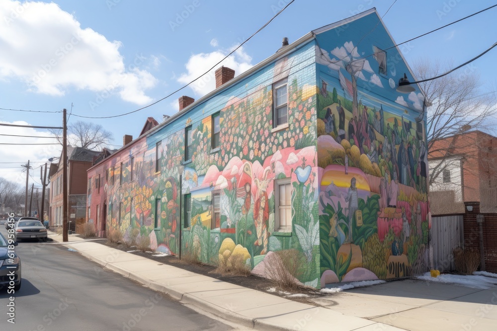 neighborhood mural with pastel colors, depicting the community and its ...
