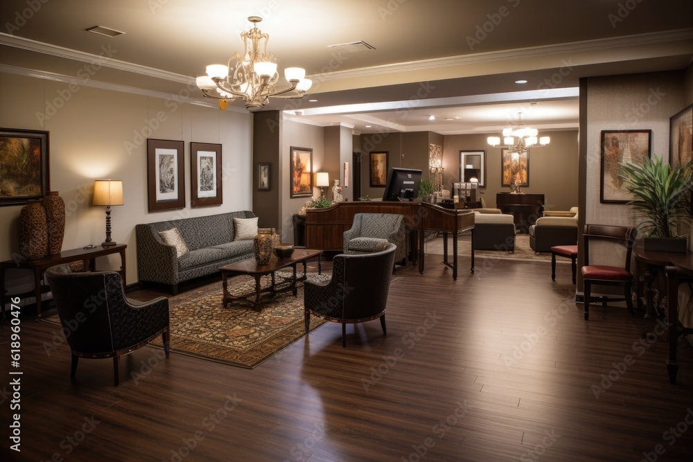 busy reception area with a variety of seating options for guests ...