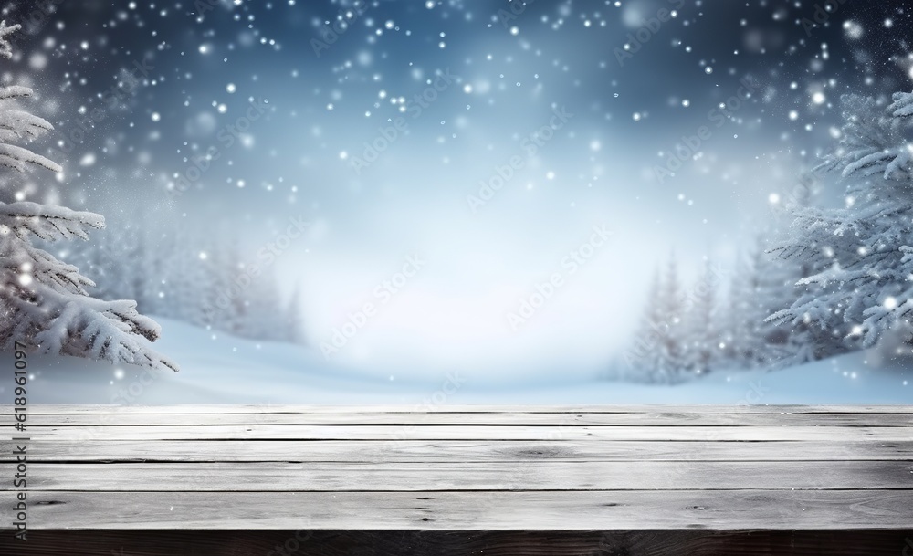 An illustration of a beautiful winter snowy blurred defocused blue ...