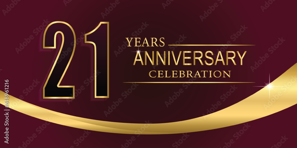 21st Year anniversary celebration background. Golden lettering and a ...