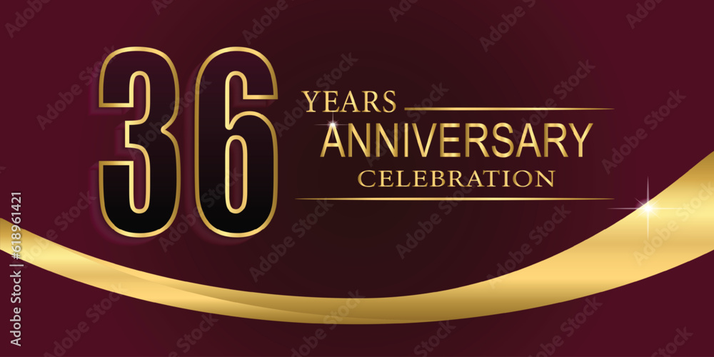 36th Year anniversary celebration background. Golden lettering and a ...
