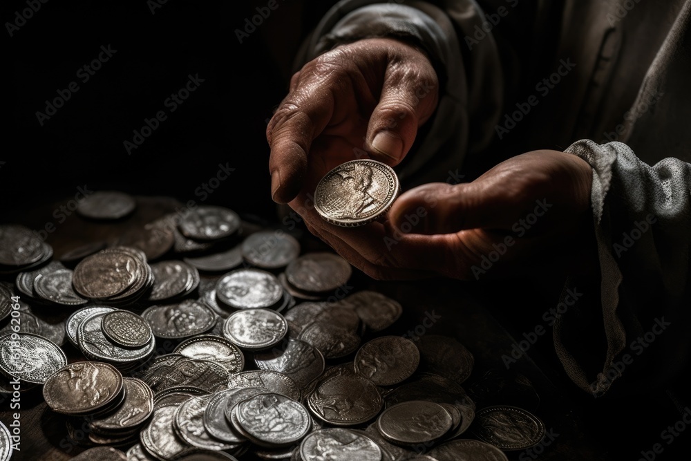 Judas 30 pieces of silver, sack thirty coins biblical symbol betrayal ...