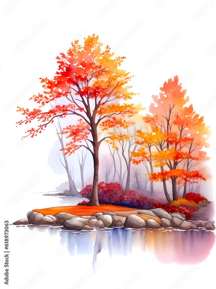 Watercolor clipart of a fall landscape on transparent background ...