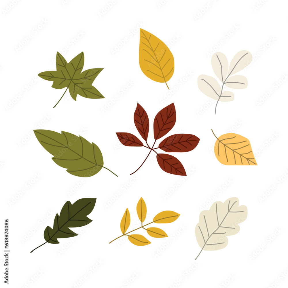 Autumn leaf isolated on white background simple cartoon flat style ...