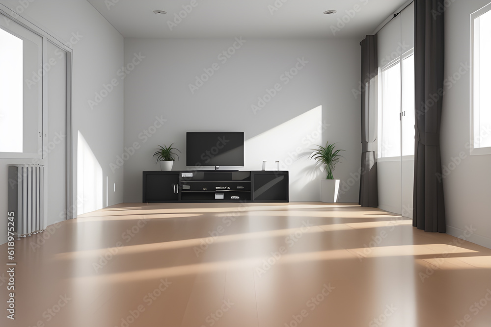 capturing room interior design with fishbone flooring transformed Stock ...