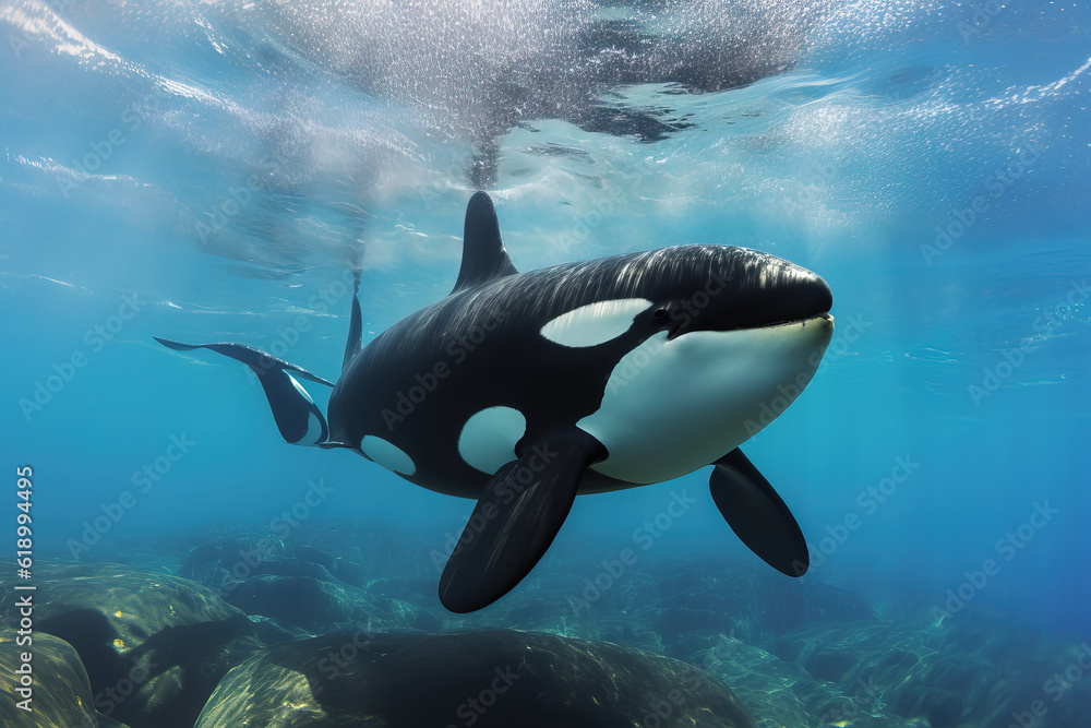 Orca in the ocean swimming Stock Photo | Adobe Stock