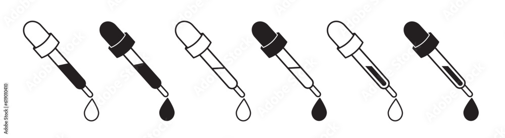 Dropper icon set. Picker pipette vector set. Droplet tube tool line ...