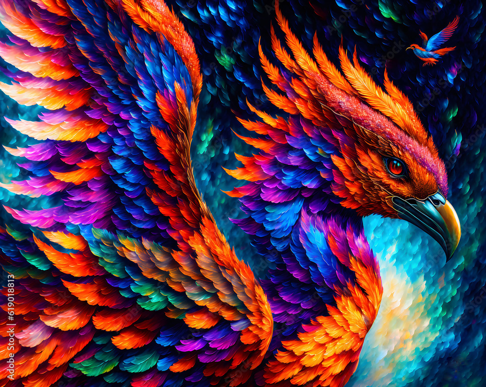 Colorful phoenix bird head, symbol of rebirth - Generative AI Stock ...