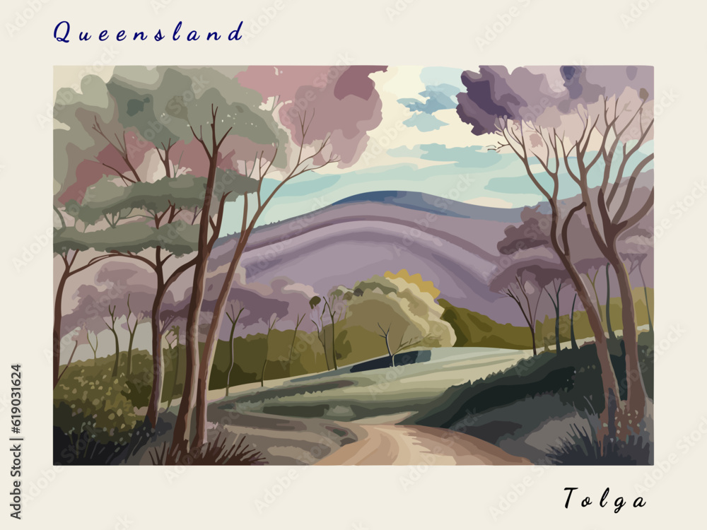 Tolga: Postcard design with a scene in Australia and the city name ...