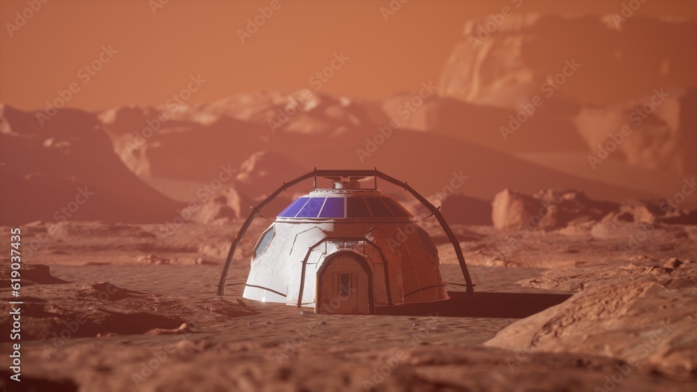 3d render illustration of colonists build modul on Mars, Martian ...