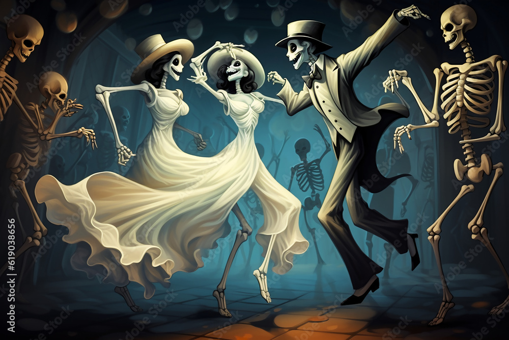 Cartoon Halloween Swing Dance. Generative AI. A digital illustration of ...