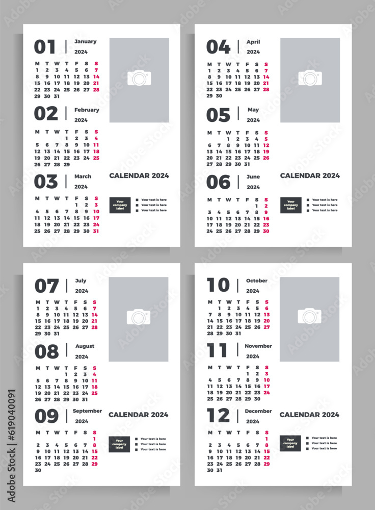 Quarterly calendar 2024 year. Set of vertical vector templates with ...