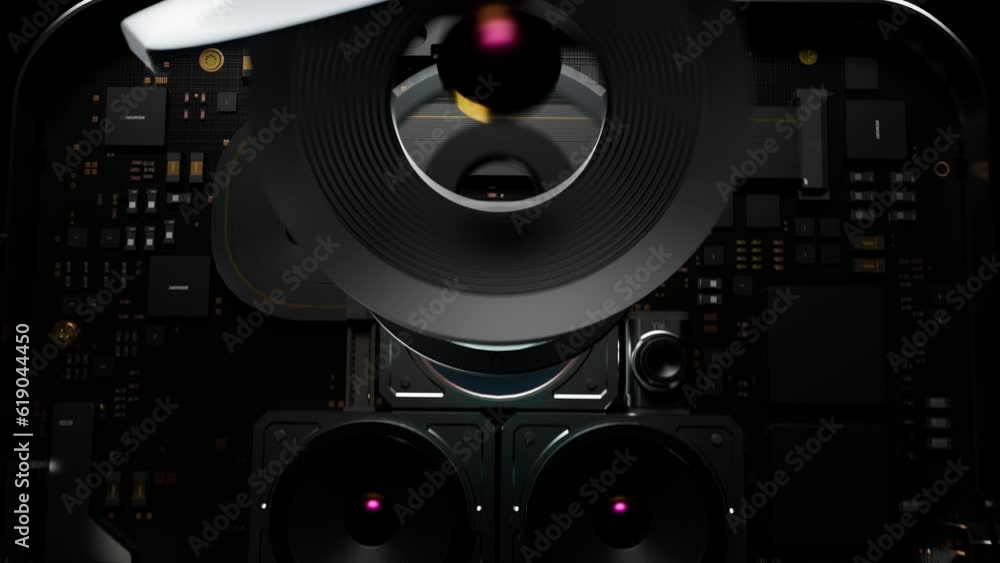 animation of the assembly of various components into a phone with three ...