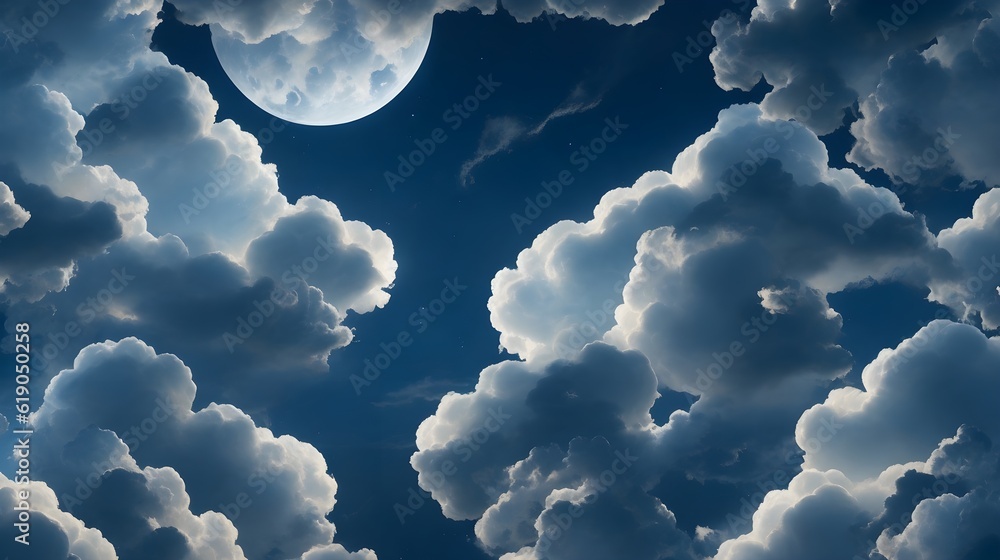 Celestial Cloudscape: 3D Night Sky Cloudy Wallpaper Stock Illustration ...