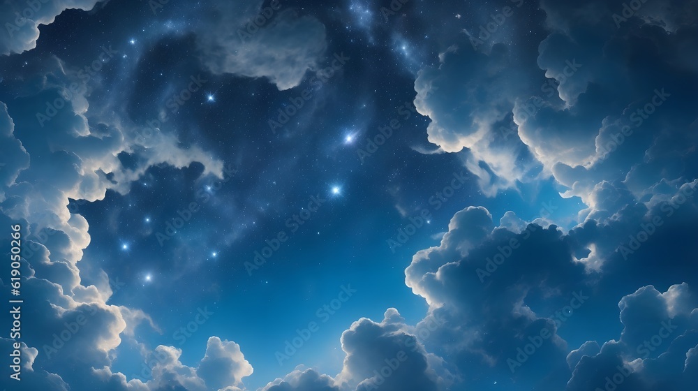 Celestial Cloudscape: 3D Night Sky Cloudy Wallpaper Stock Illustration ...