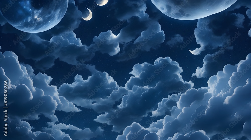 Celestial Cloudscape: 3D Night Sky Cloudy Wallpaper Stock Illustration ...