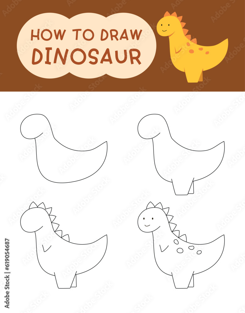 How to draw cute dinosaur cartoon for coloring book Stock Vector ...