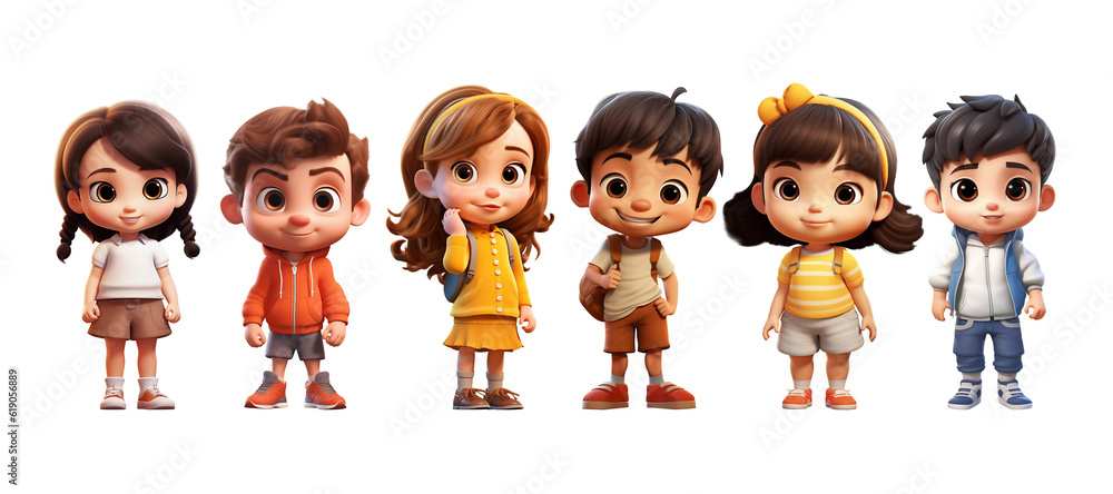 Cute Cartoon Realistic Happy Children Characters Set Stock Illustration ...