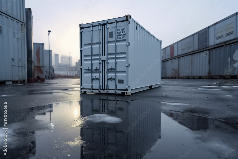 White cargo container. Shipping cargo containers with closed doors ...
