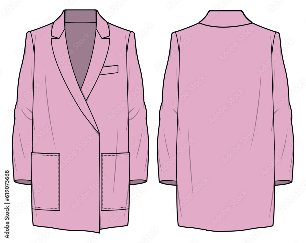 Oversize Boyfriend Blazer Front and Back View. Fashion Flat Sketch ...