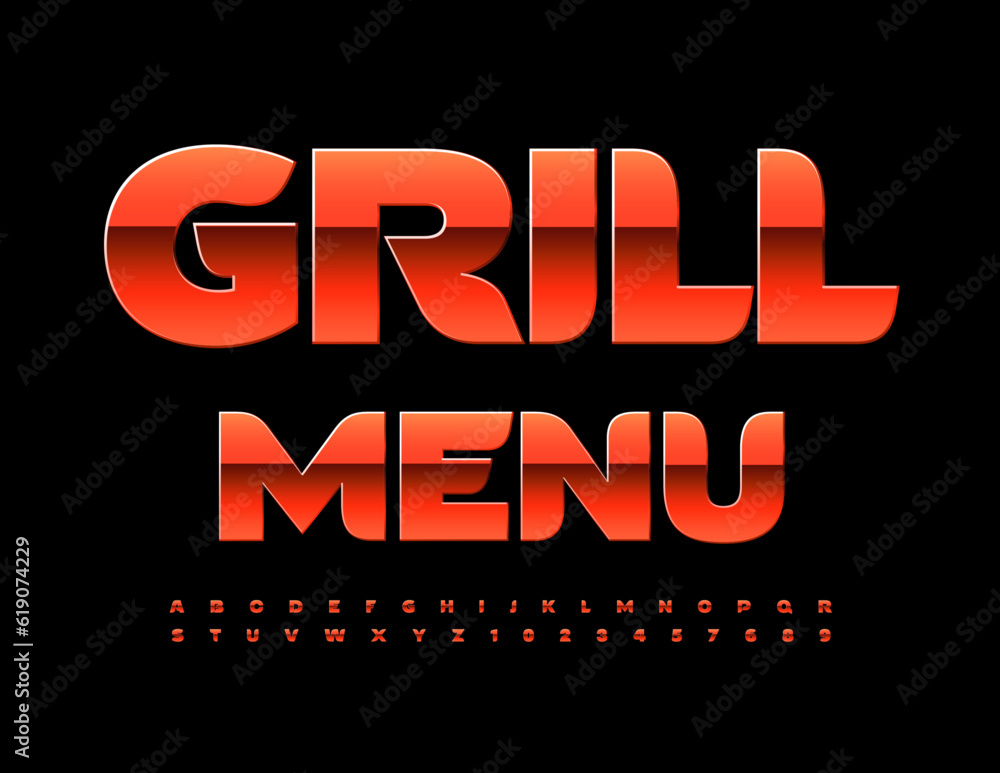 Vector premium Sign Grill Menu. Elite glossy Font. Stylish Red Alphabet ...