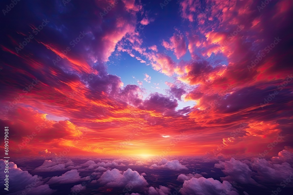 Sunset sky with pink and purple and orange cloud, created with ...