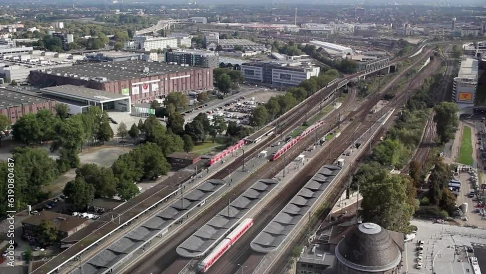landscape top view daytime of railways train stations in city street ...