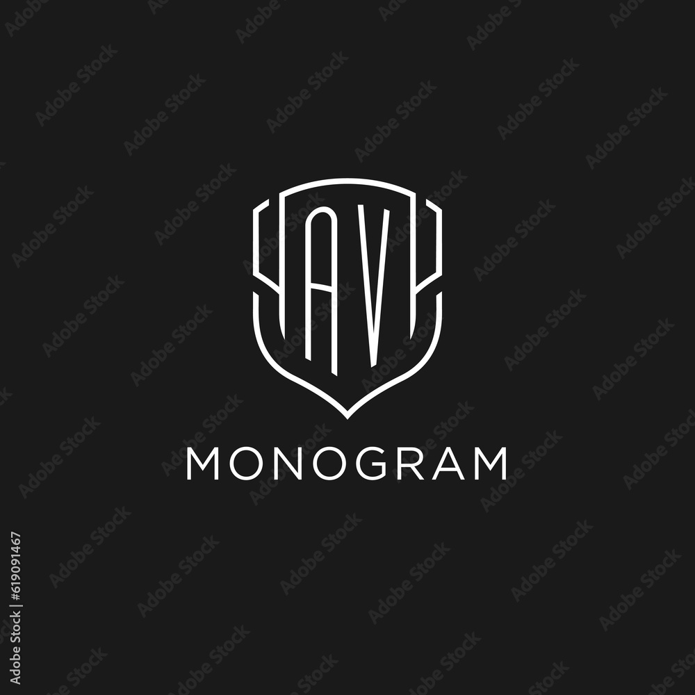 Initial AV logo monoline shield icon shape with luxury style Stock ...
