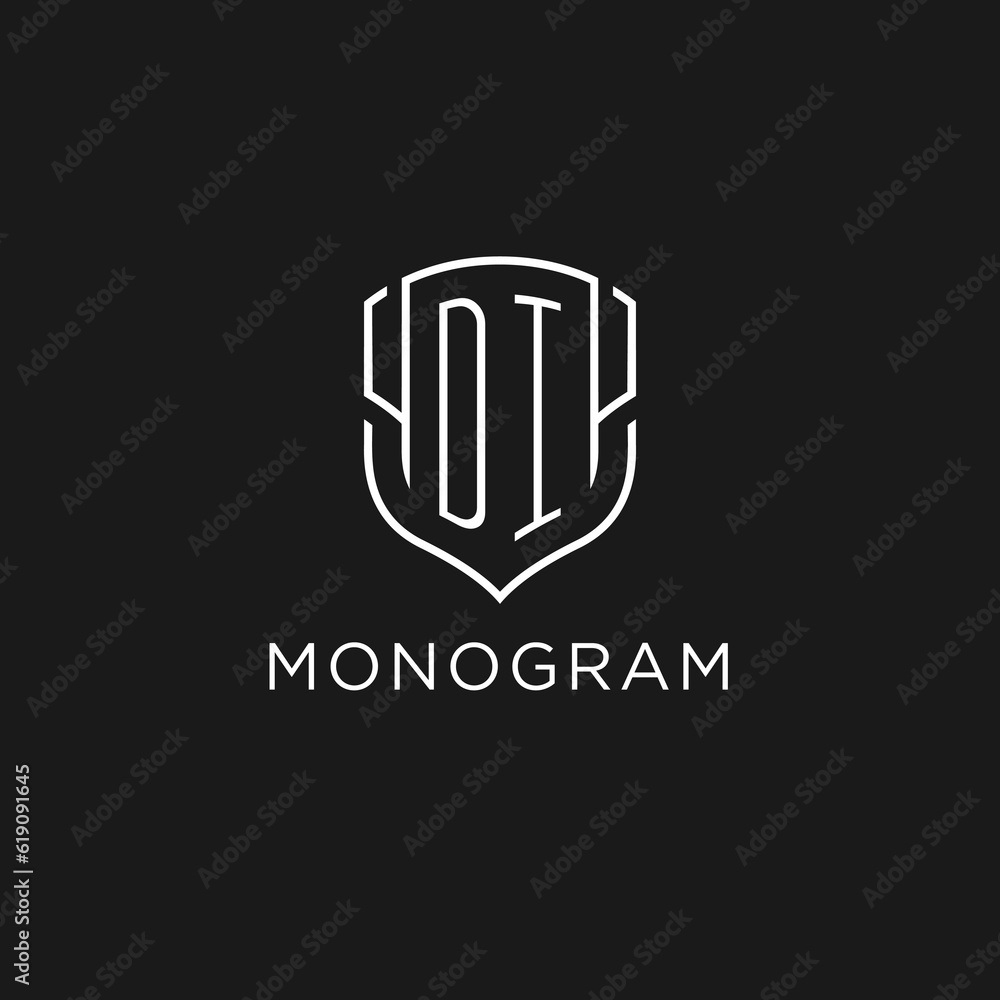 Initial DI logo monoline shield icon shape with luxury style Stock ...