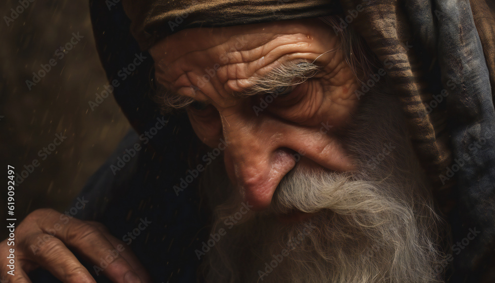 Recreation of face of a old sad sephardic jew. Illustration AI Stock ...