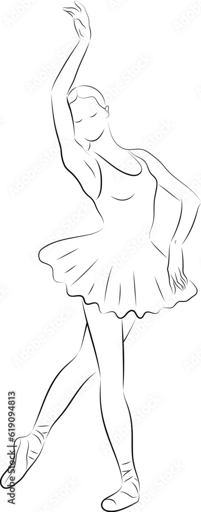 Beautiful ballerina in outlines. Vector hand drawn ballet dancer. Black ...