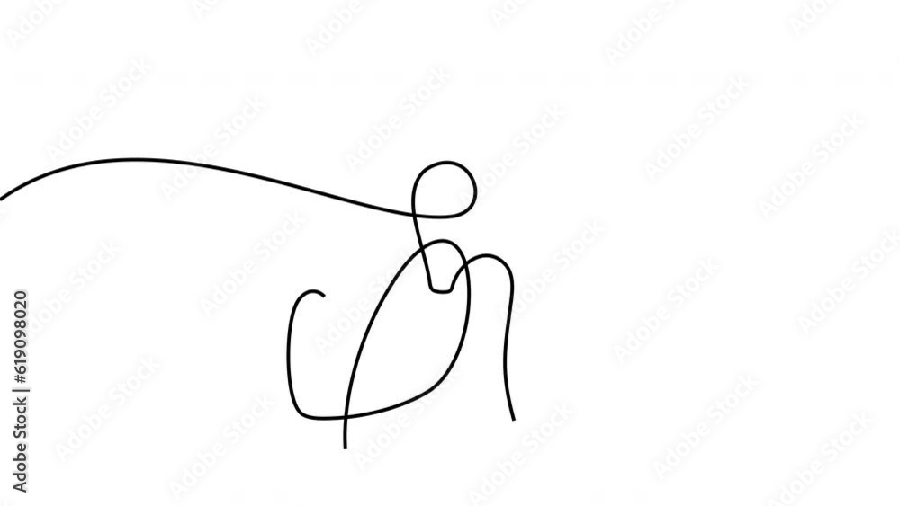 Continuous line drawing of a male portrait motion design. One line ...