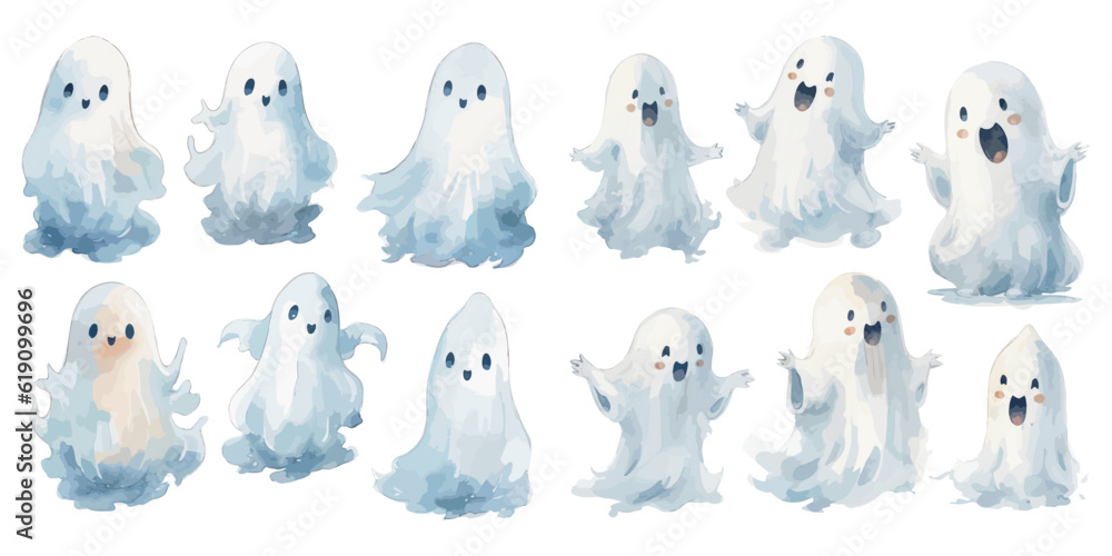 watercolor white Cute Ghost hellowen clipart for graphic resources ...