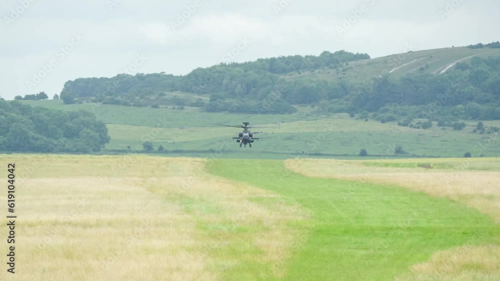 close-up of British army Boeing Apache Attack helicopter gunship AH64E ...