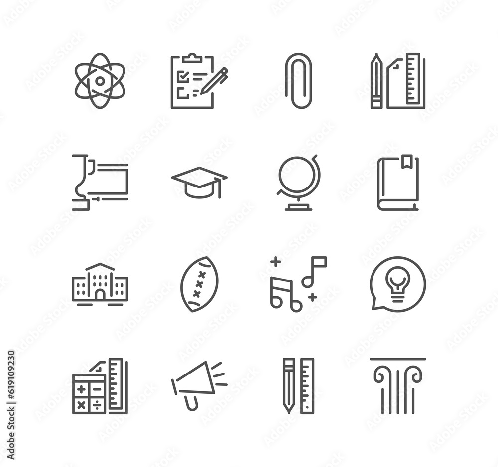 Set of school and university related icons, study, learning, knowledge ...