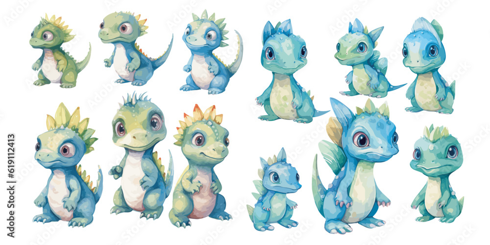 watercolor baby dinosaur clipart for graphic resources Stock Vector ...