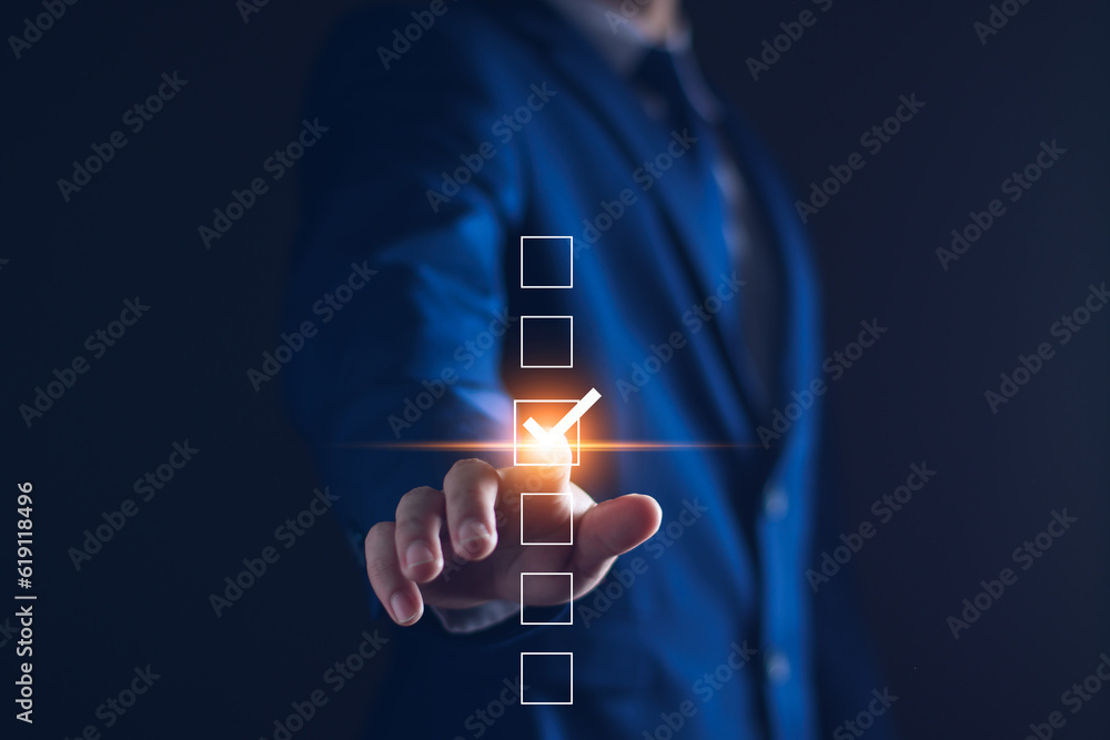 Check list, Businessman Take an assessment, questionnaire, evaluation ...