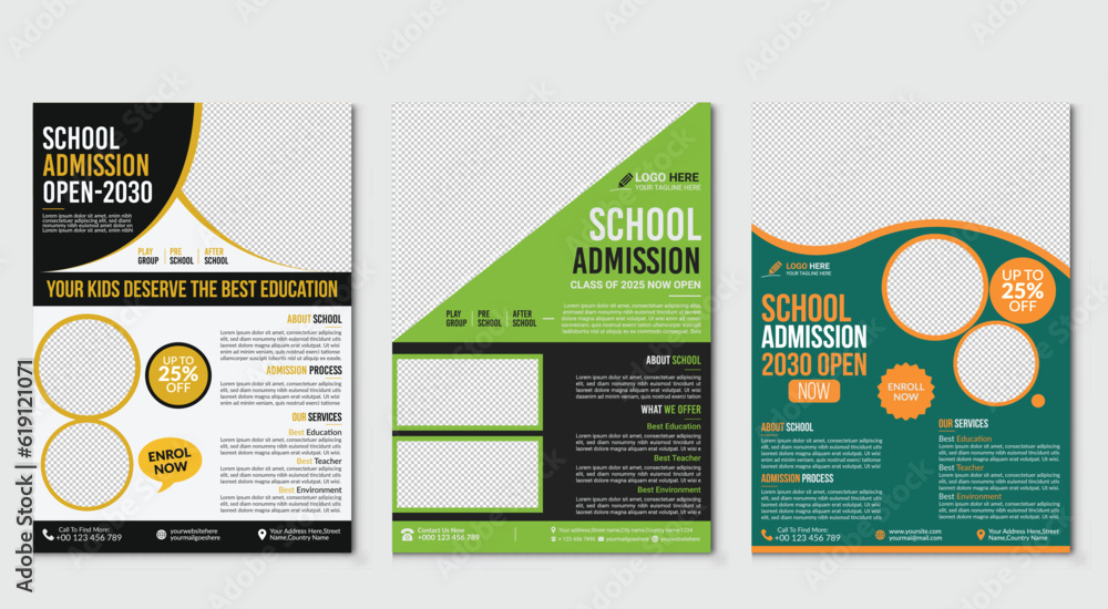 Back to school Set of brochure design templates on the subject of ...