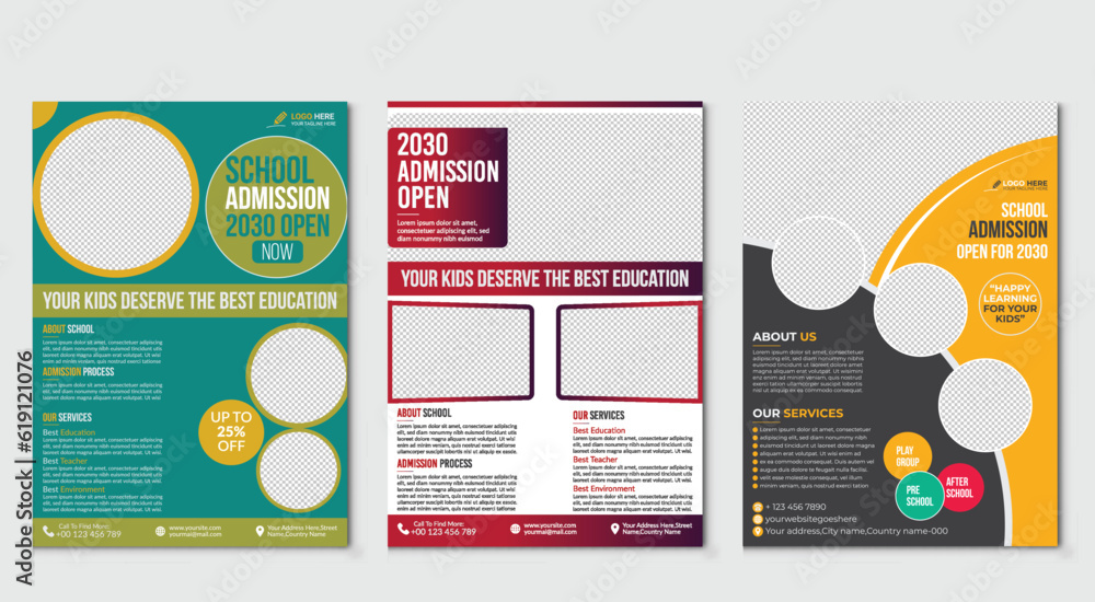 Back to school Set of brochure design templates on the subject of ...