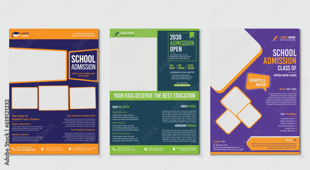 Back to school Set of brochure design templates on the subject of ...