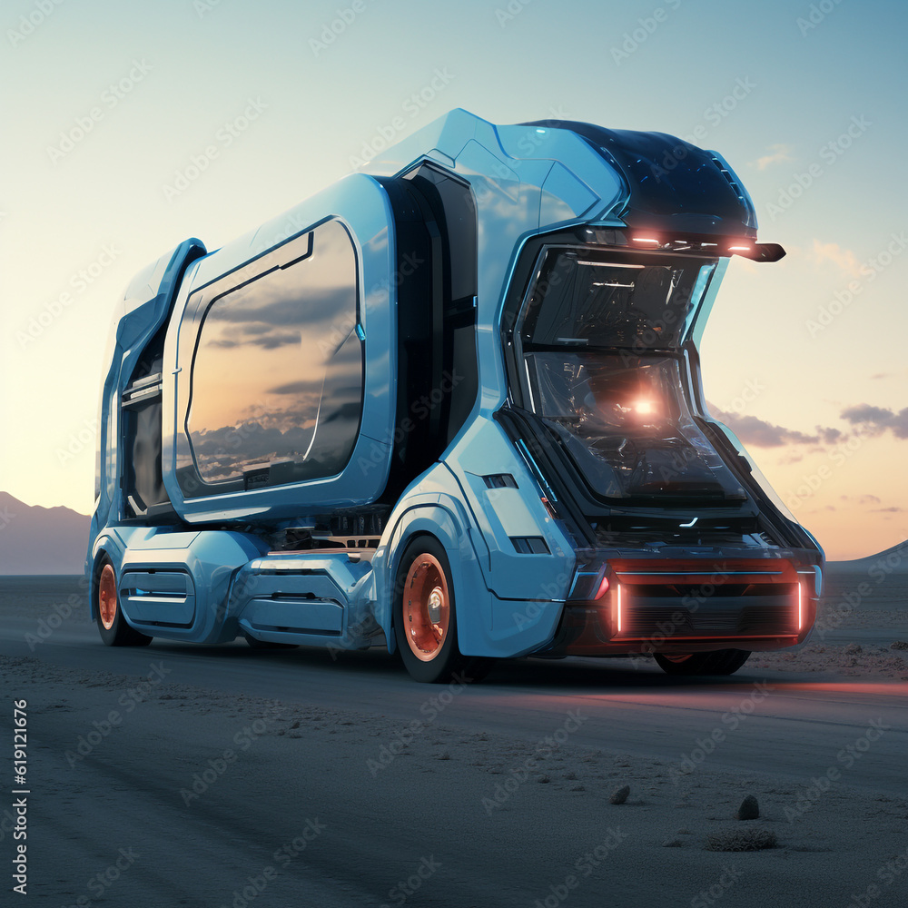 Design image of a lorry in the future moving towards its destination ...